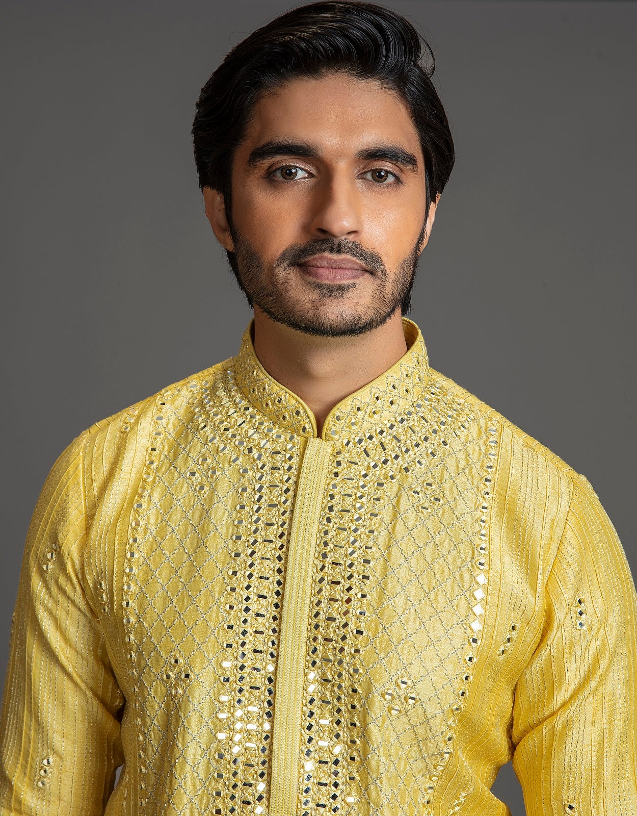YELLOW MIRROR WORK KURTA SET