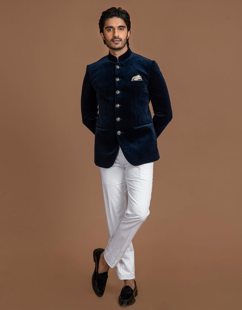 BLU VELVET BANDHGALA