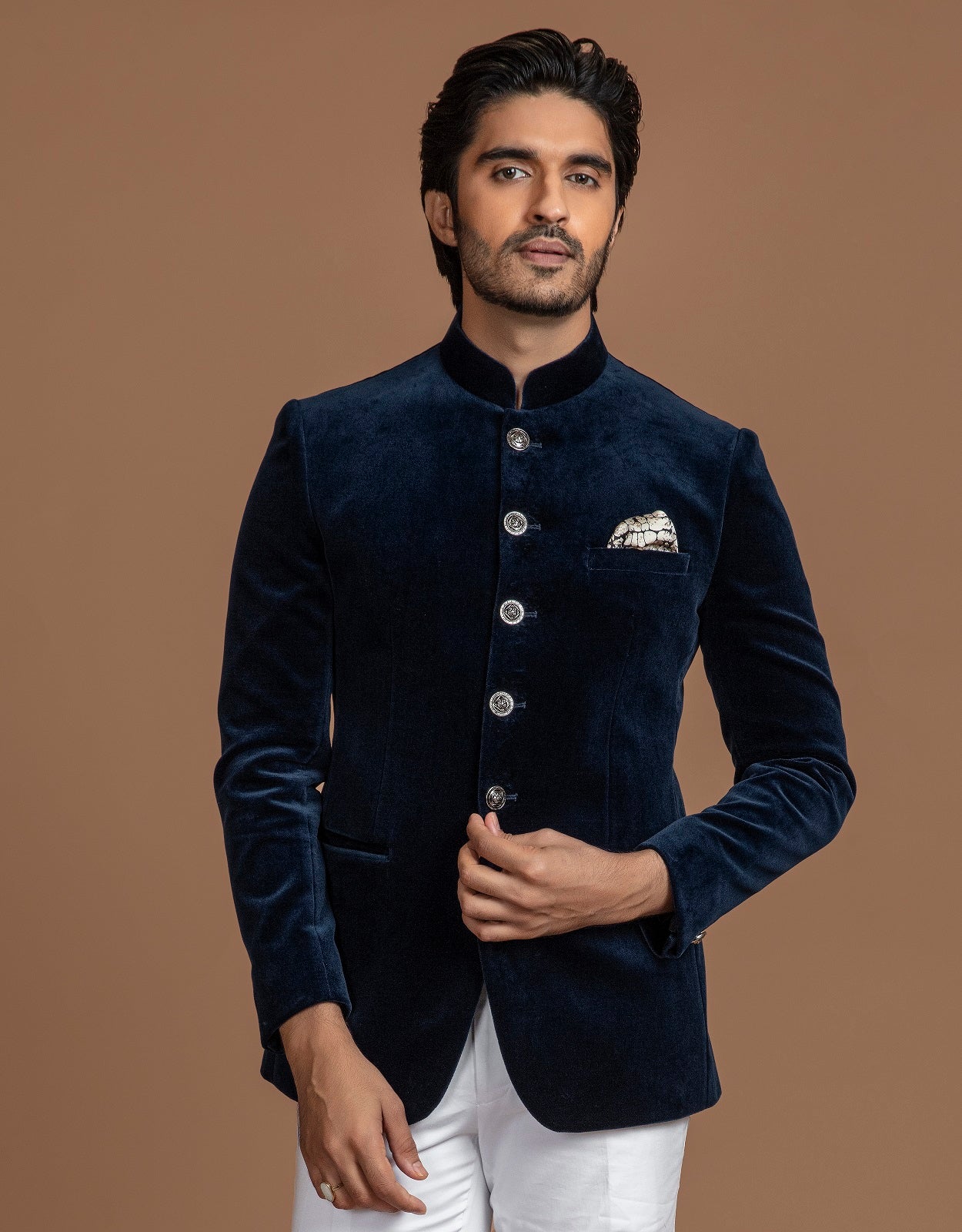 BLU VELVET BANDHGALA